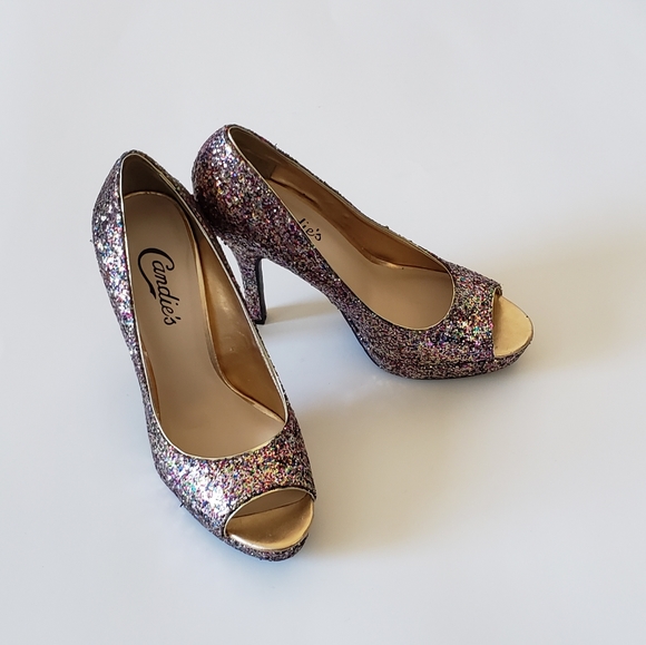 Candie's | Shoes | New Candies Sparkly Glitter Open Toe Heels | Poshmark